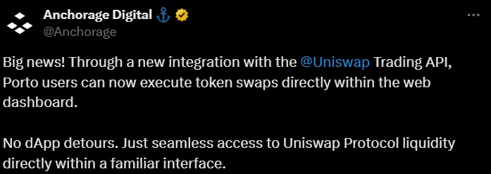 Anchorage Digital Adds Uniswap Access for Institutional DeFi Trading - Crypto Economy