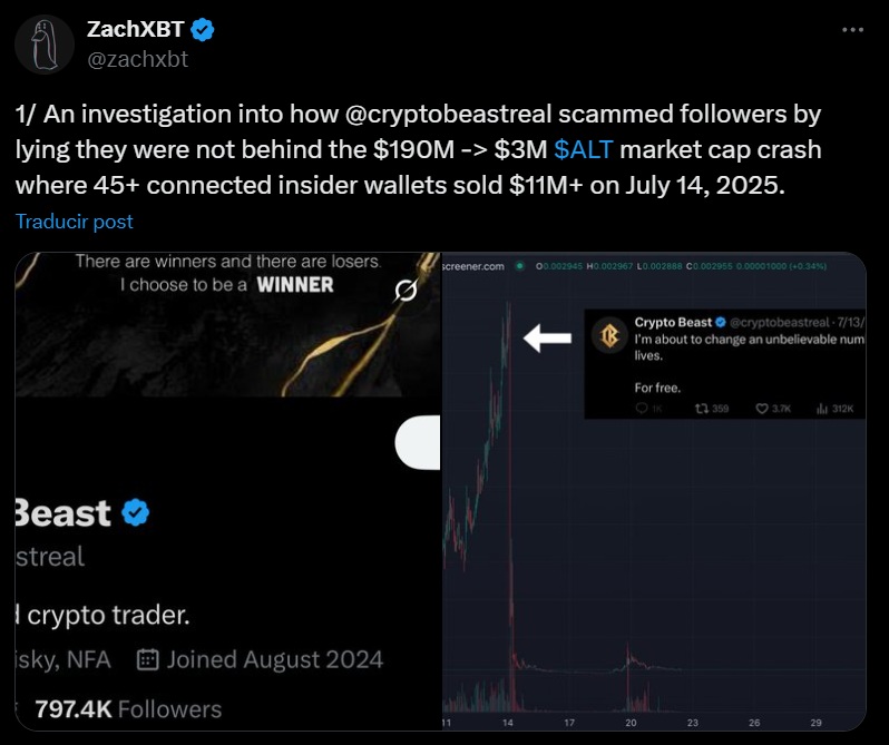 $11M Exit Scam? ZachXBT Exposes Influencer Crypto Beast in Shocking ...