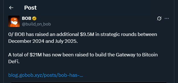 Build on Bitcoin (BOB) Recibe un Respaldo Clave con Nueva Ronda de ...