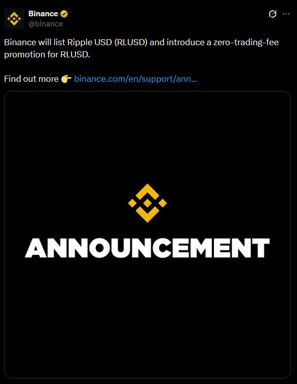 Binance Lista la Stablecoin RLUSD de Ripple y Confirma que el Soporte ...