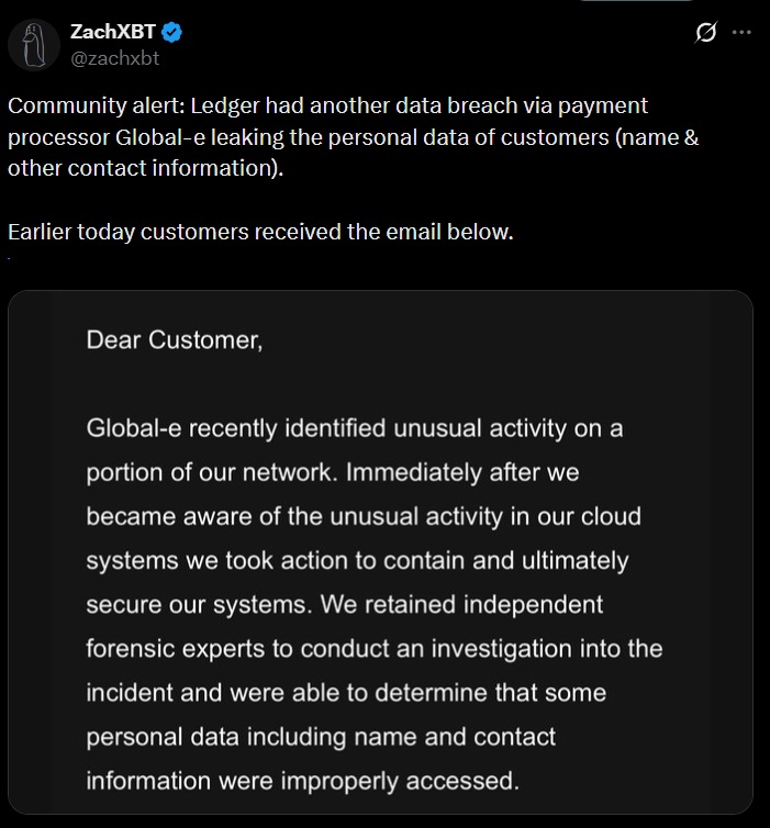ZachXBT Reveals New Ledger Data Breach - Crypto Economy