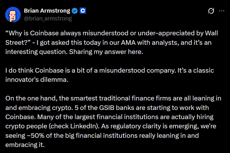 Brian Armstrong Fires Back: Why Wall Street Still Doesn’t Get Coinbase ...